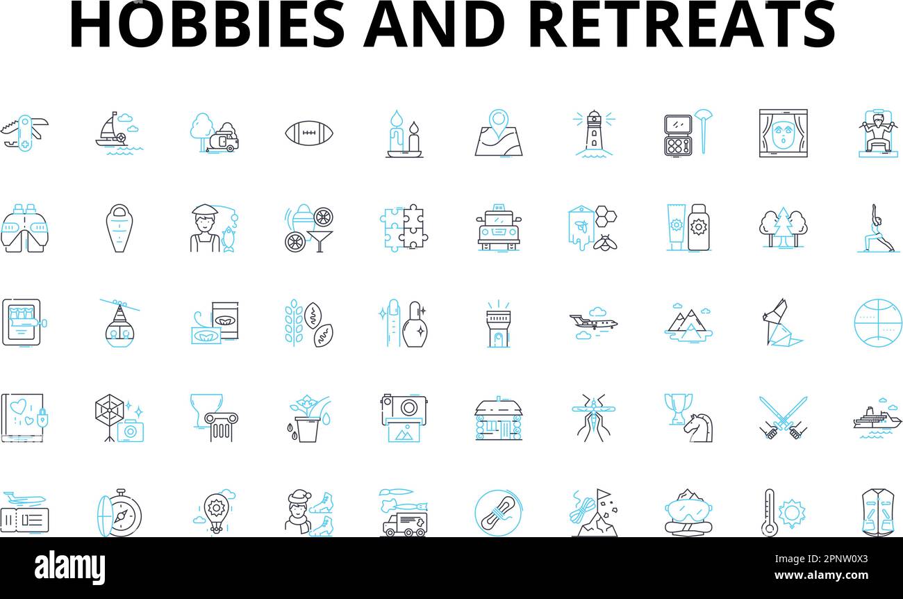 Hobbies and retreats linear icons set. Painting, Writing, Knitting ...
