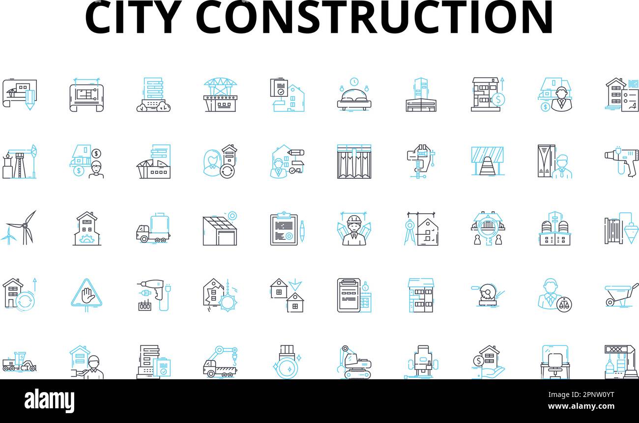 City construction linear icons set. Structures, Buildings, Planning, Design, Development ...