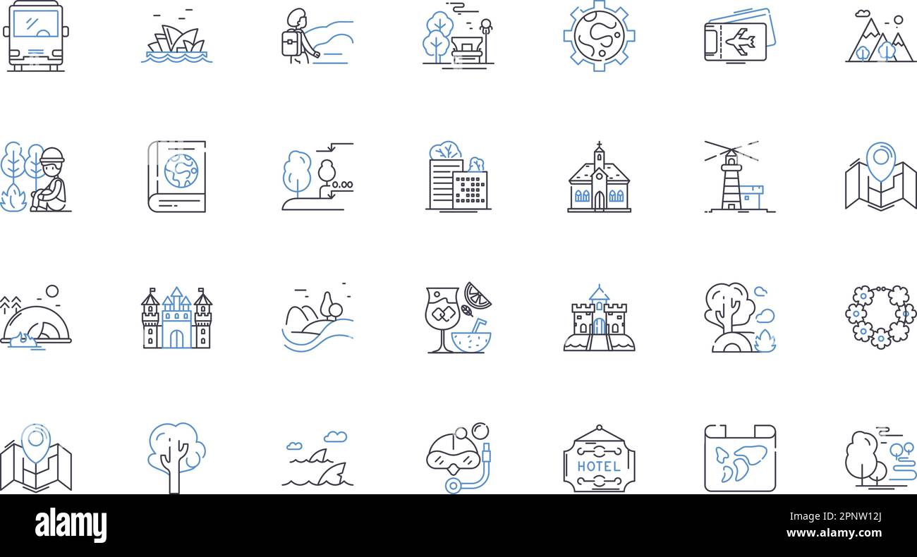 Continental peregrination line icons collection. Adventure, Exploration ...
