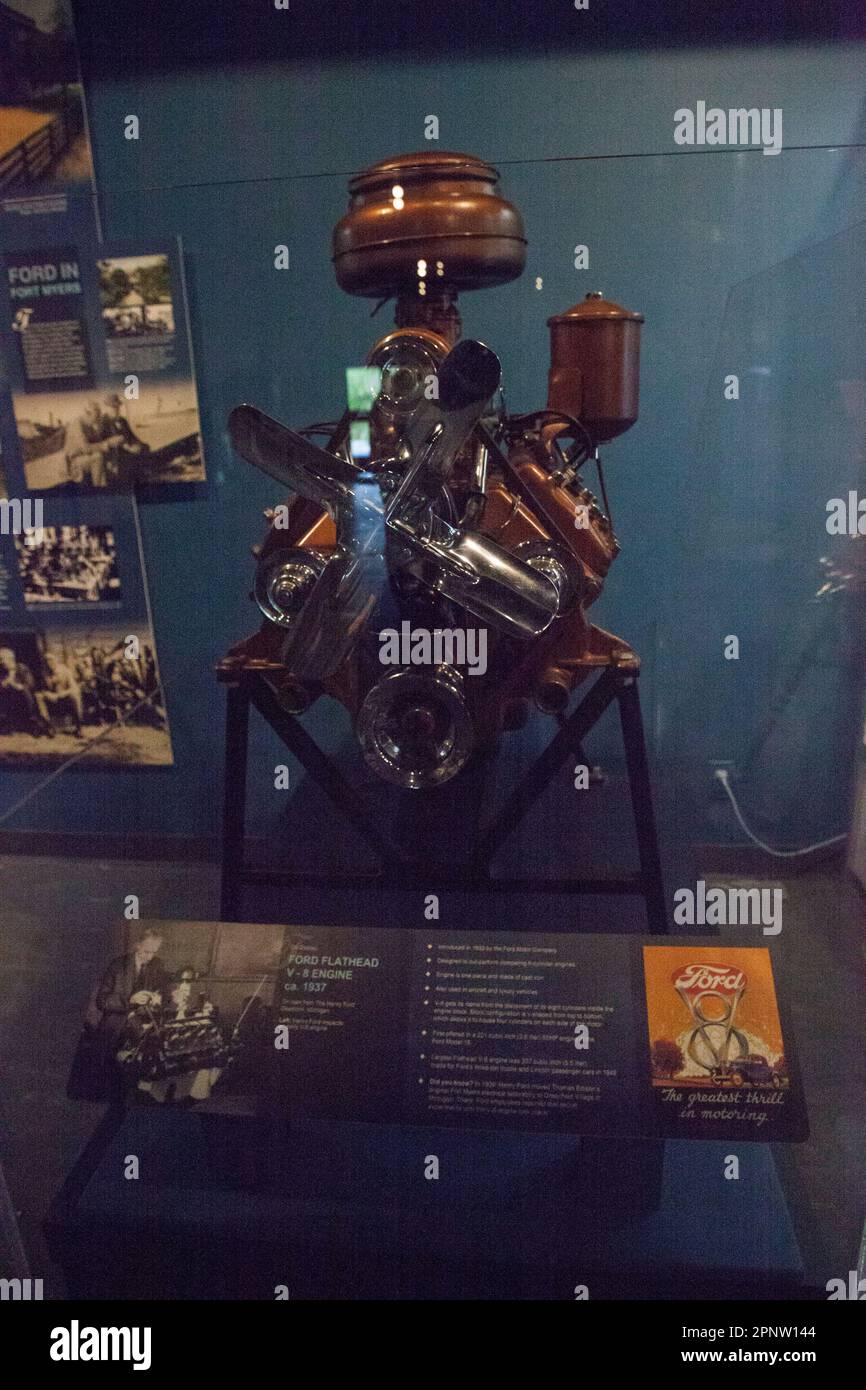 Fort Myers, Florida – April 8, 2023: 1937 Ford Flathead V-8 engine at ...
