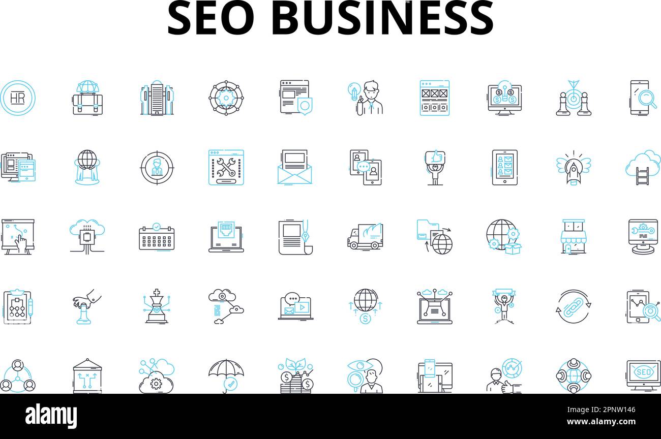 Seo business linear icons set. Optimization, Keywords, Rankings, Traffic, Strategy, Research ...