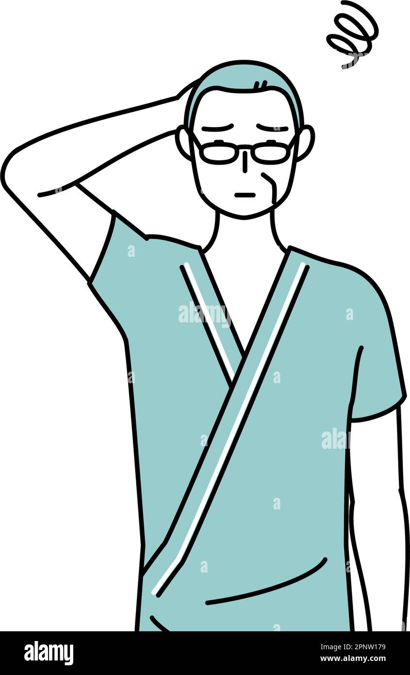 Middle-aged and senior male admitted patient in hospital gown ...