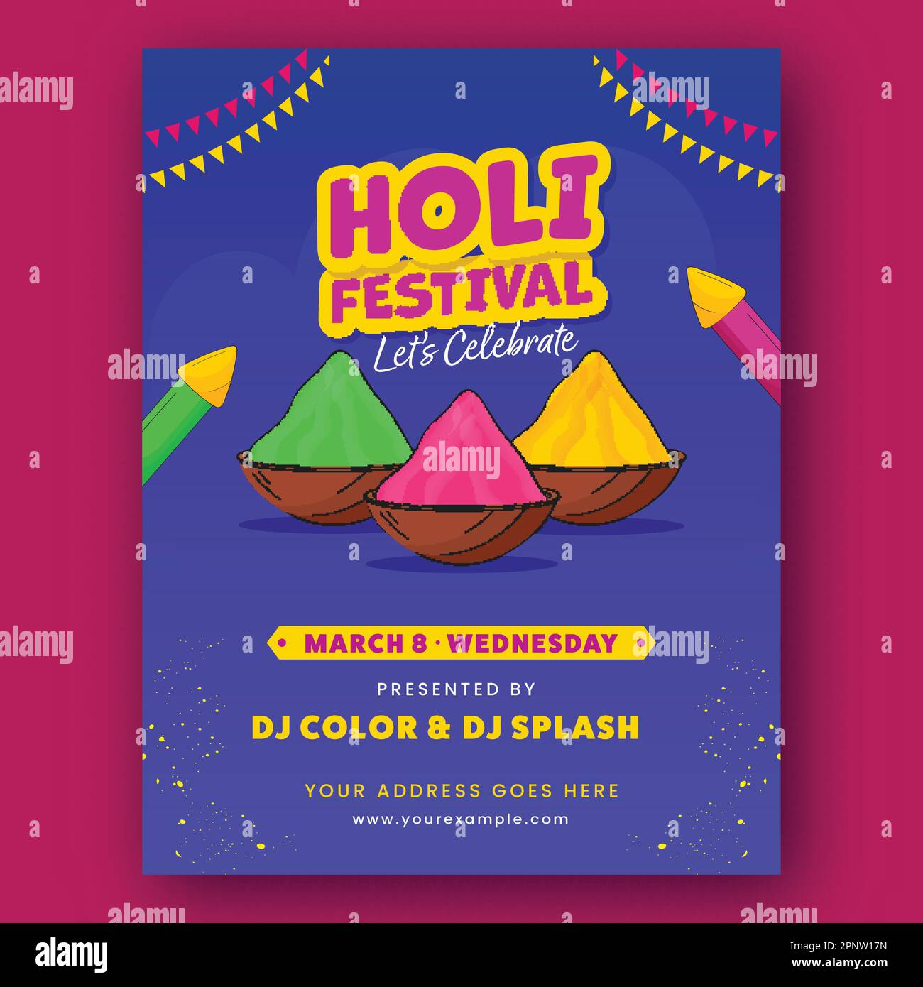 Holi Festival Invitation Card Template Layout With Bowls Full Of Dry ...