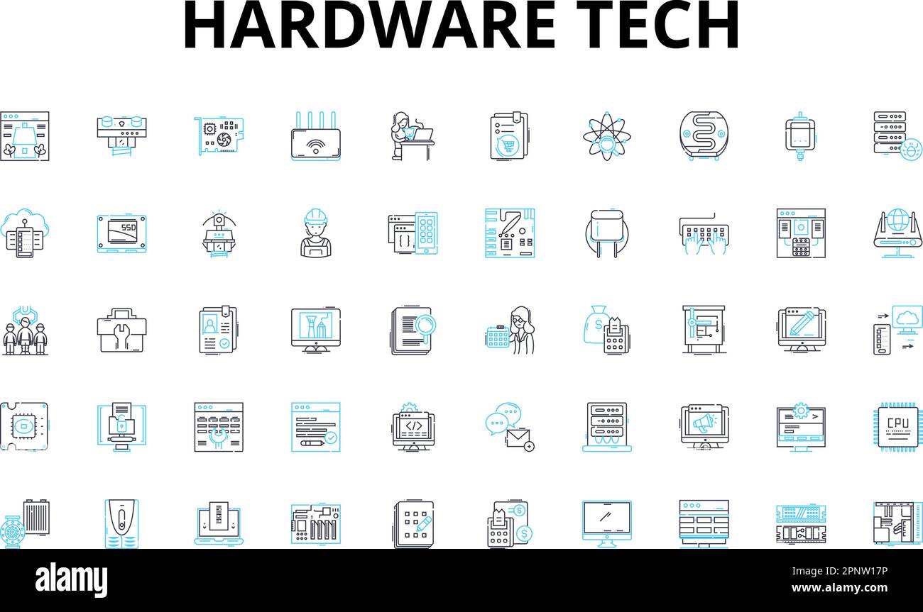 Hardware Tech Linear Icons Set Processor Motherboard Graphics Display Storage Memory