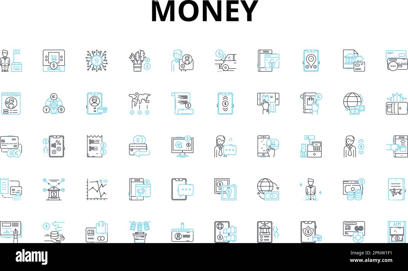 Money linear icons set. Wealth, Currency, Finances, Cash, Profit ...