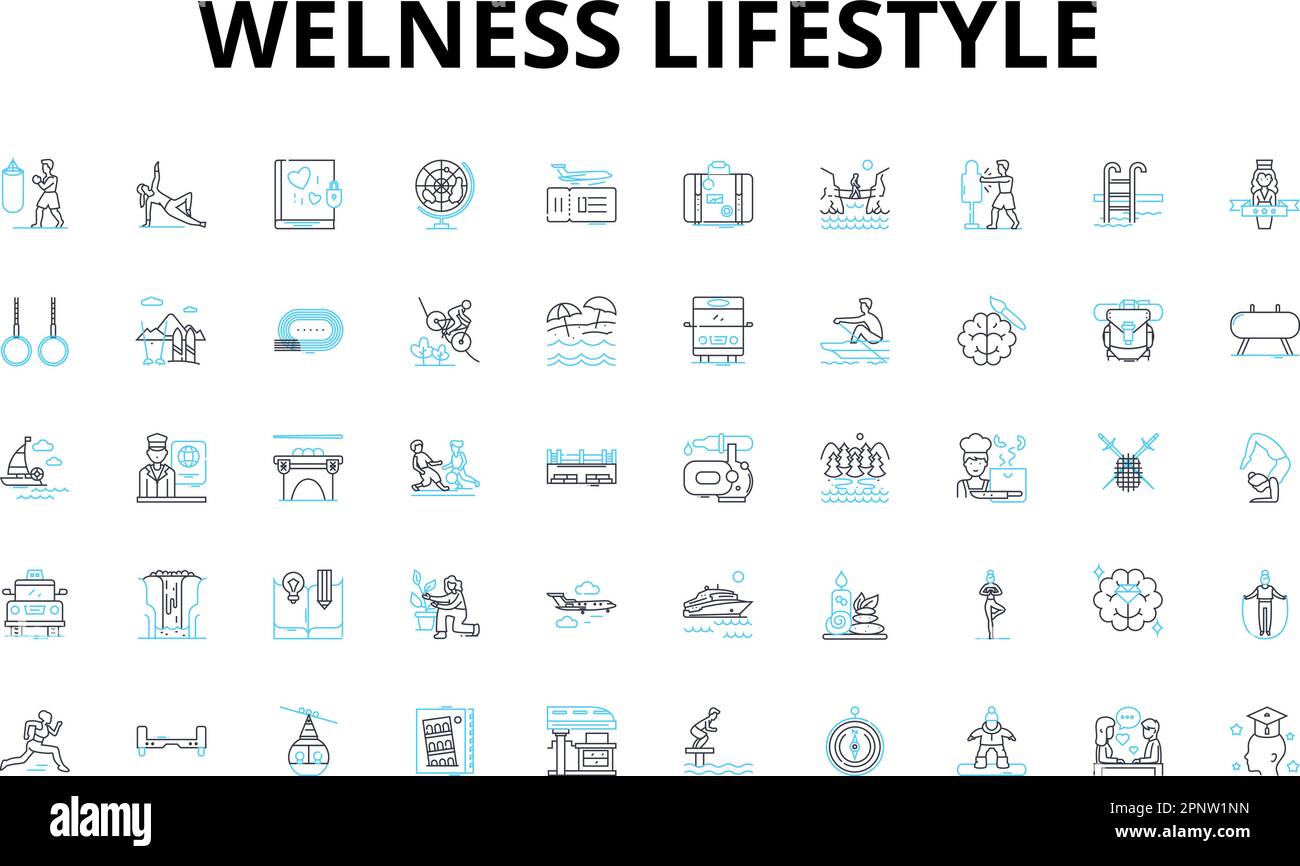 Welness lifestyle linear icons set. Mindfulness, Fitness, Nutrition ...