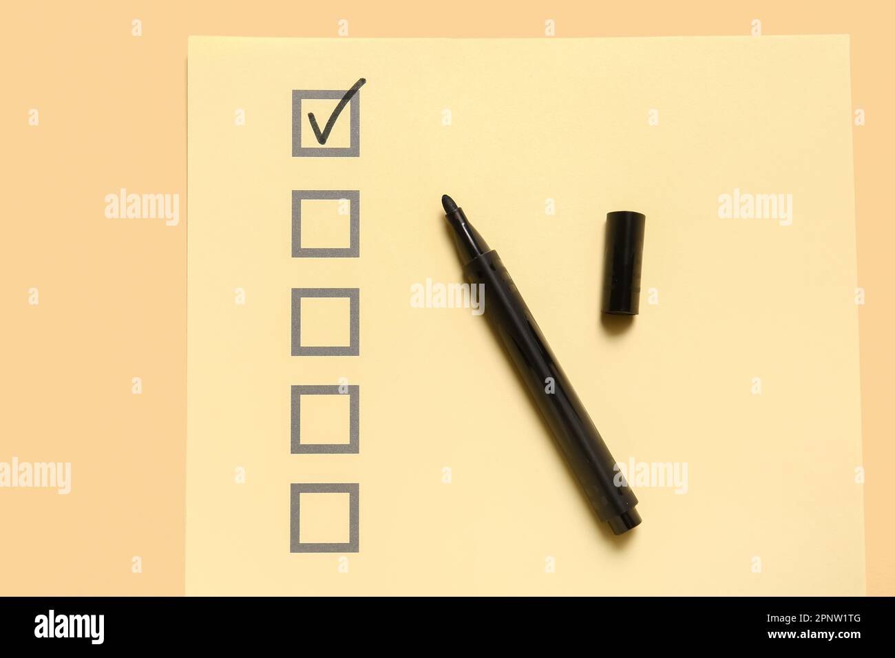 Checklist box with black marker, closeup Stock Photo - Alamy