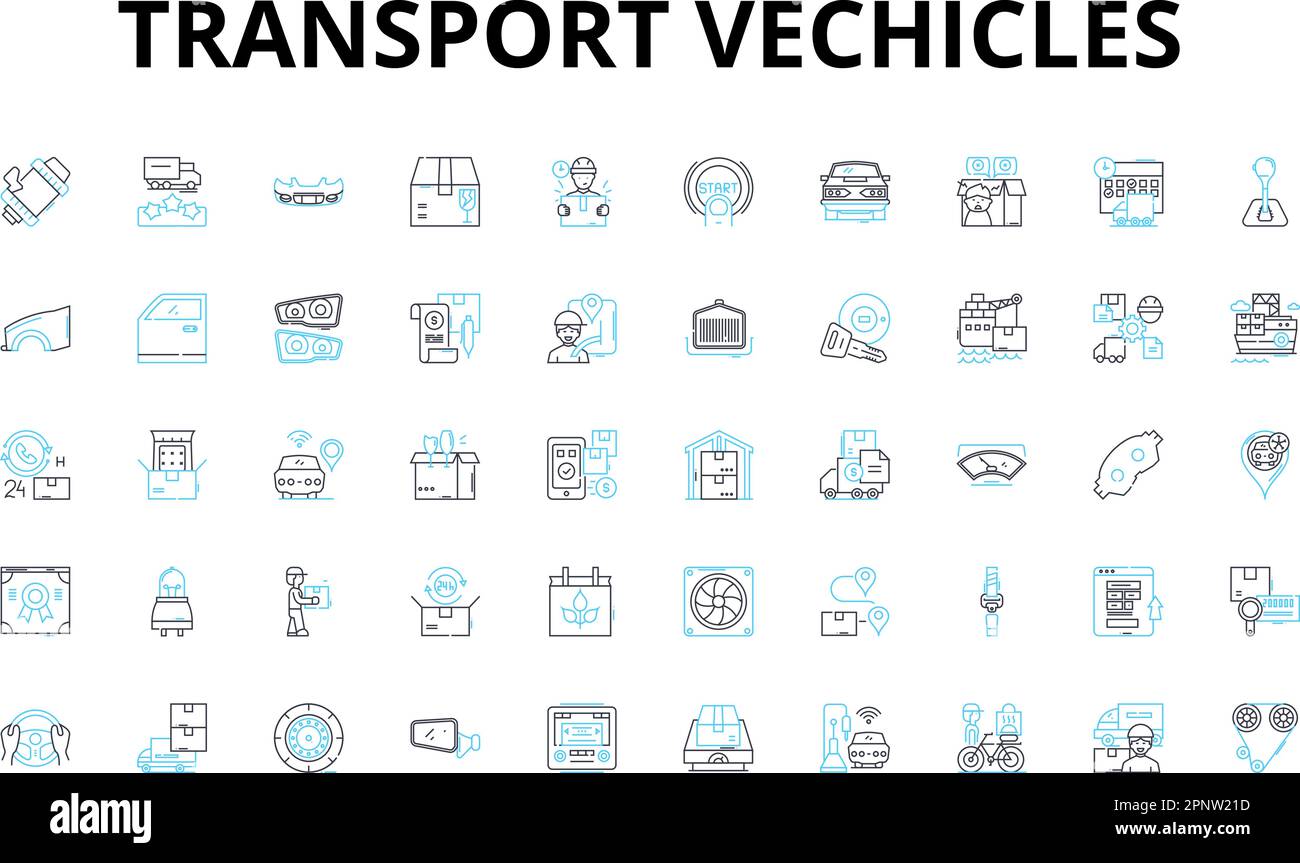 Transport vechicles linear icons set. Automobiles, Buses, Cars, Cycles ...