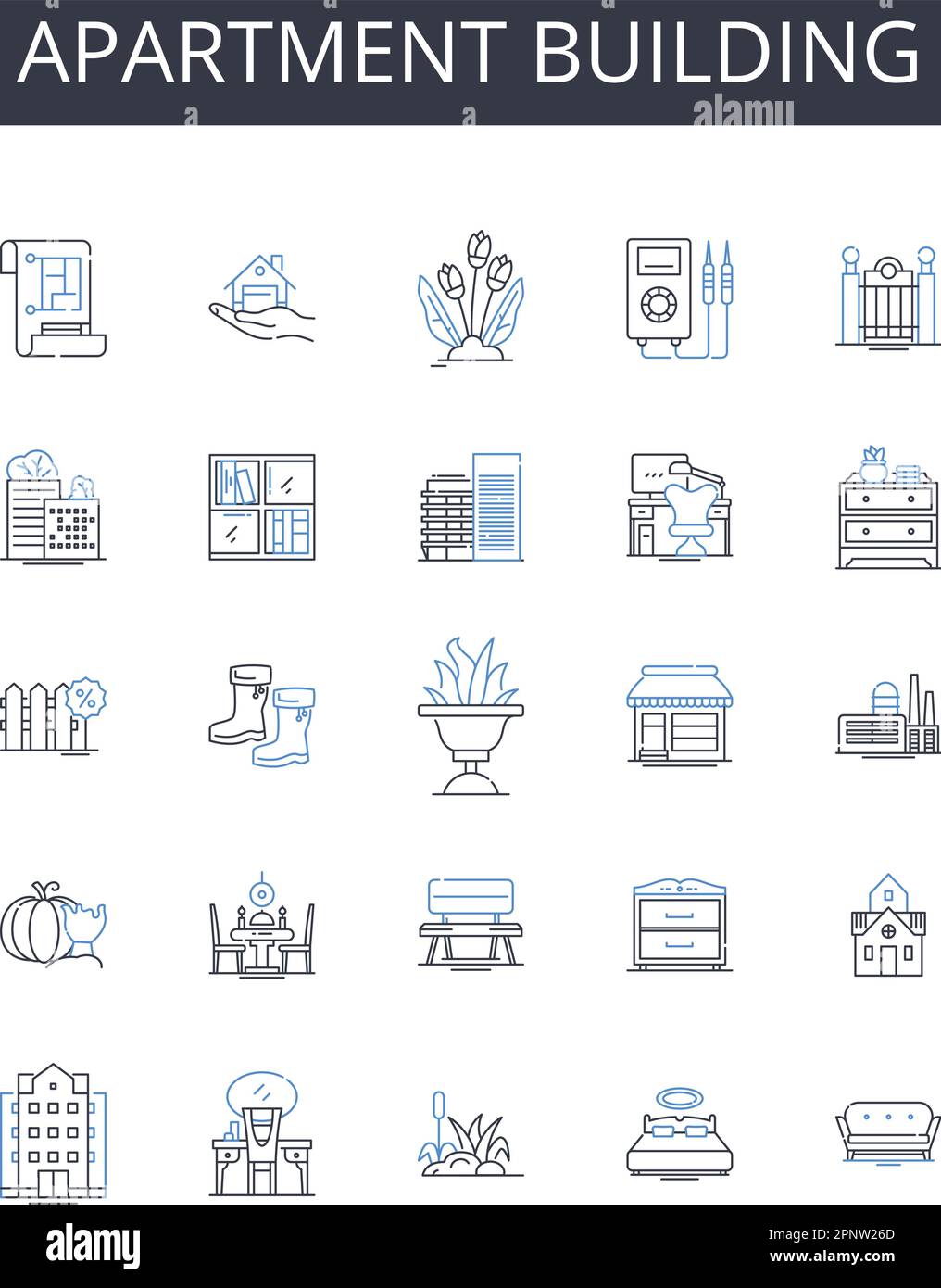 Apartment building line icons collection. Office block, Hotel ...