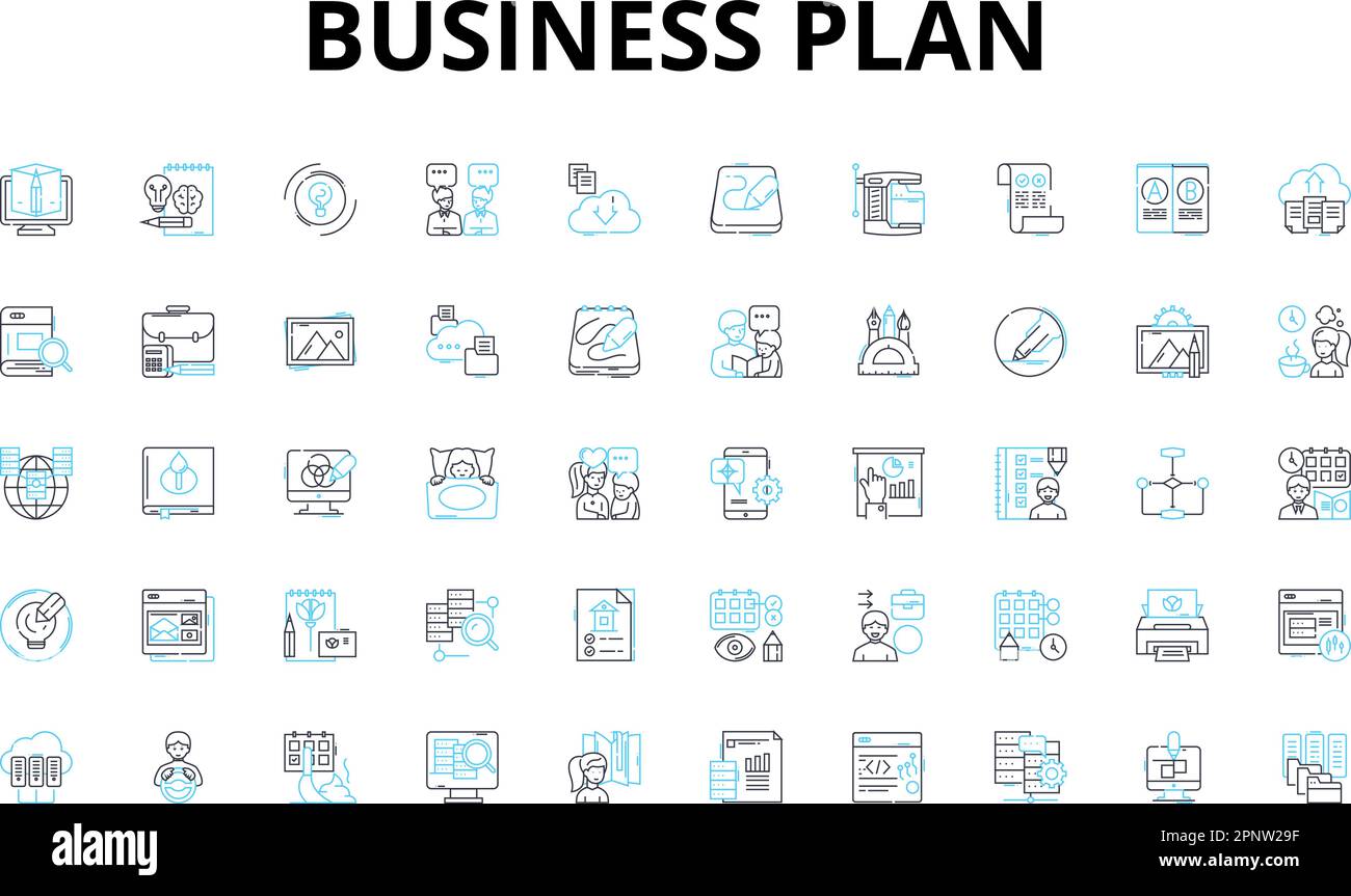 Business plan linear icons set. Strategy, Profitability, Marketing ...
