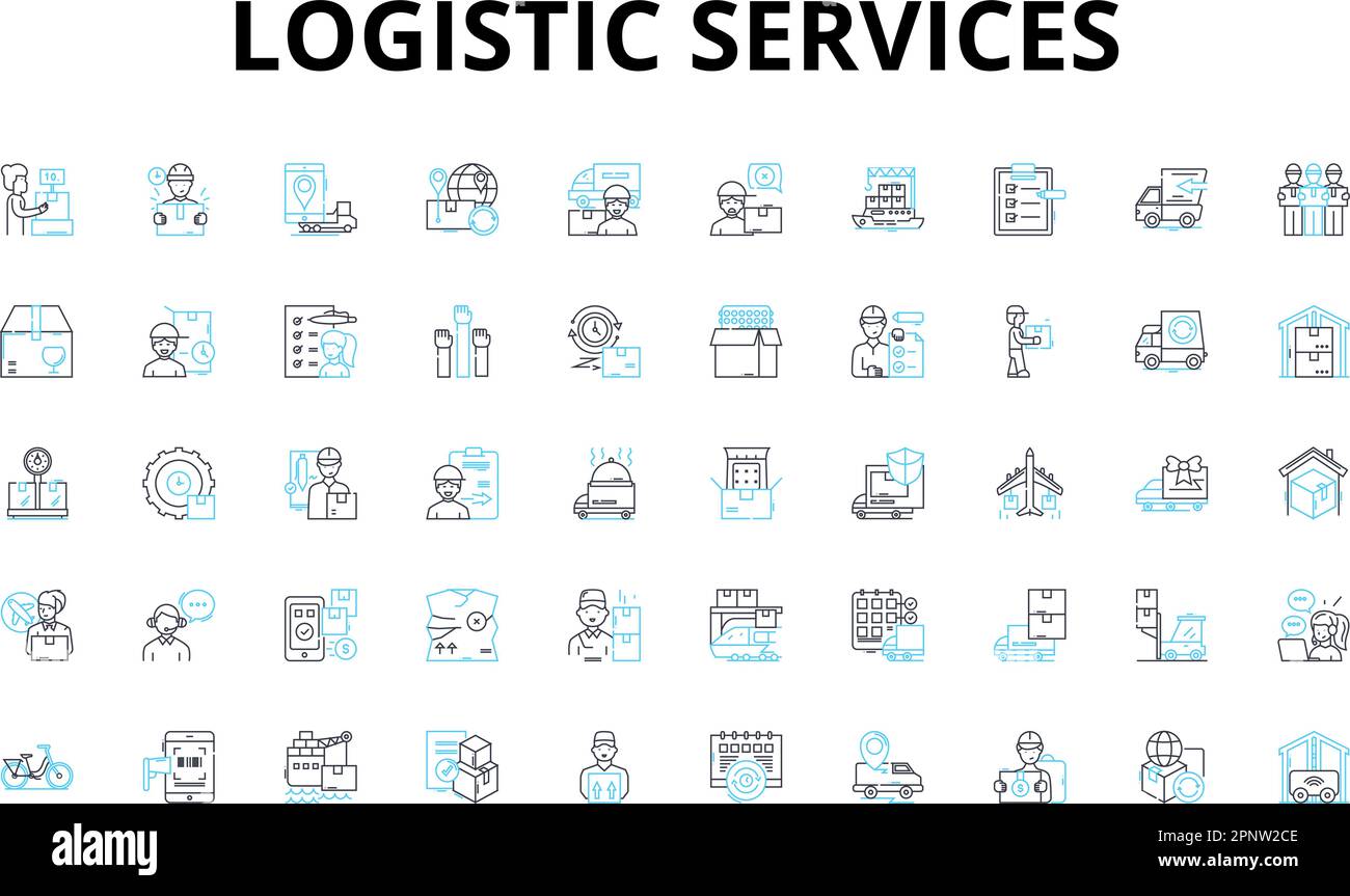 Logistic services linear icons set. Warehousing, Transportation, Supply ...
