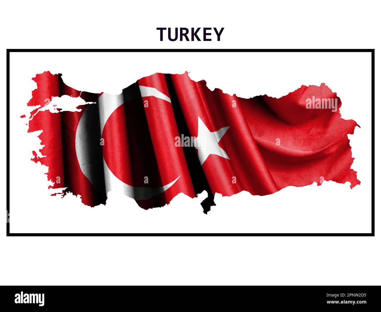 Map of Turkey with Turkish national flag. Crescent moon and star on red ...