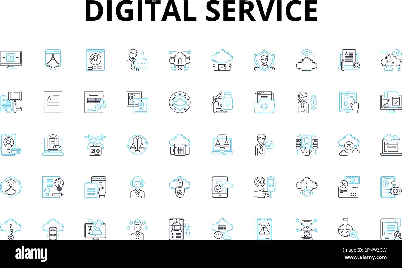 Digital service linear icons set. Online, Virtual, Connected, Social ...