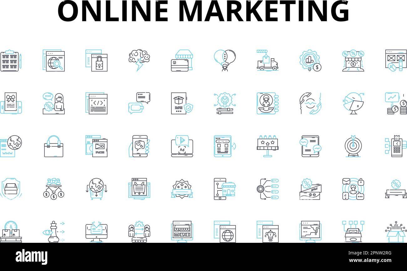Online marketing linear icons set. SEO, PPC, Analytics, Content, Social ...