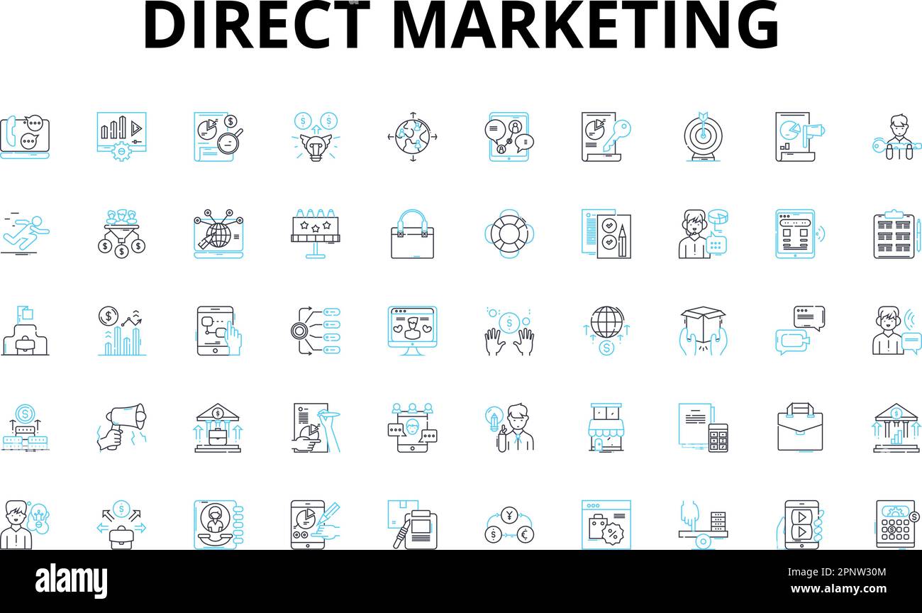Direct marketing linear icons set. Targeted, Personalized, Mail, Ads ...