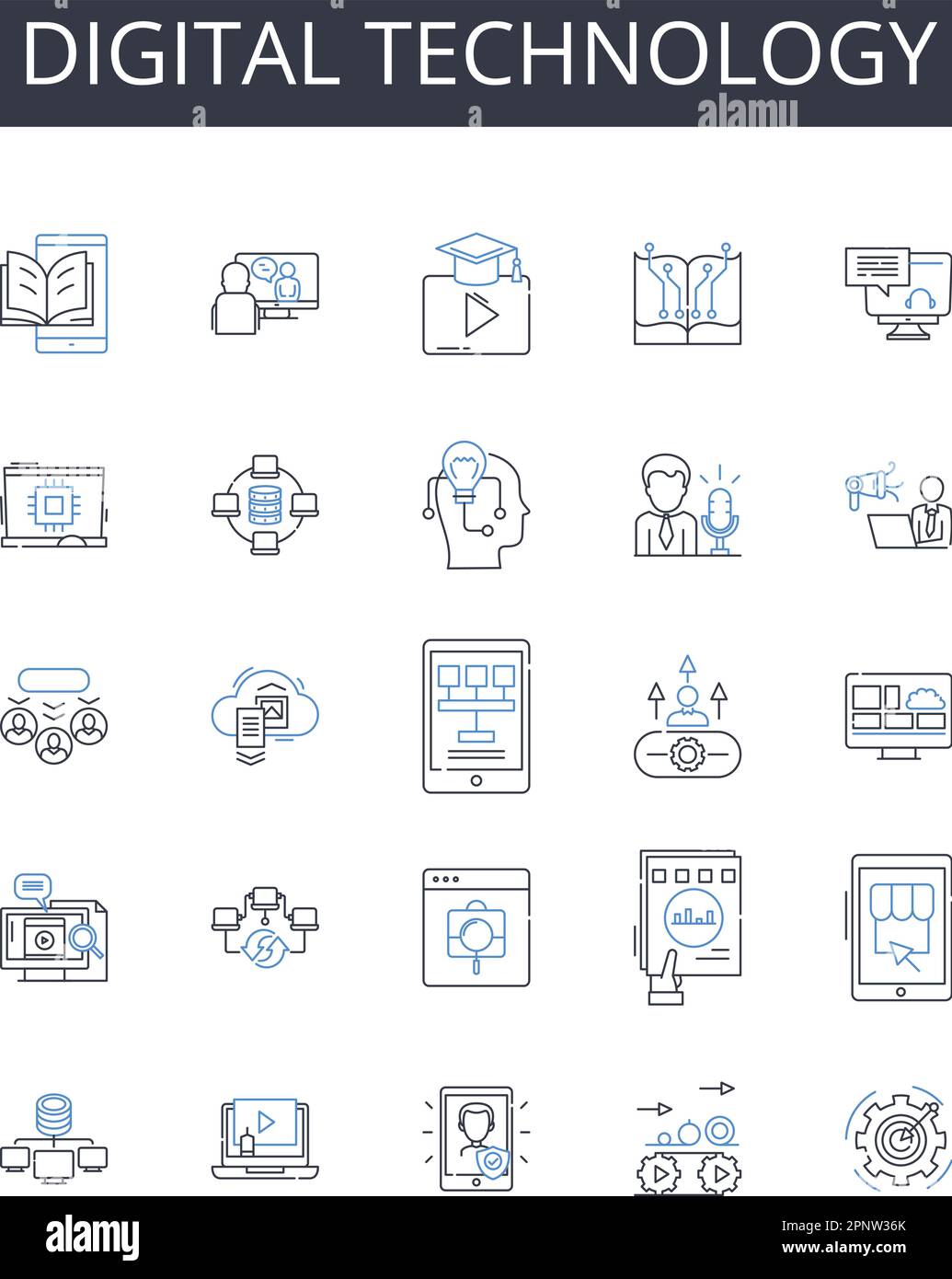 Digital Technology Line Icons Collection Computer Science Internet