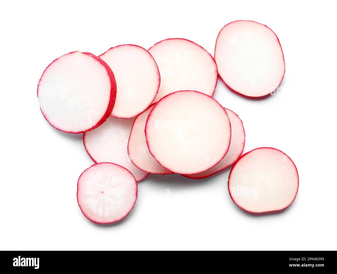 Slices of fresh radish isolated on white background Stock Photo - Alamy