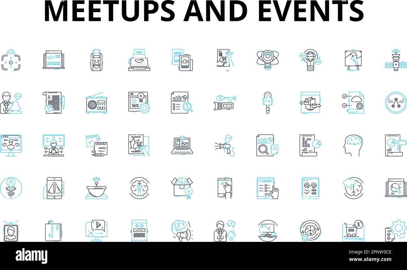 Meetups and events linear icons set. Nerking, Workshop, Conference ...