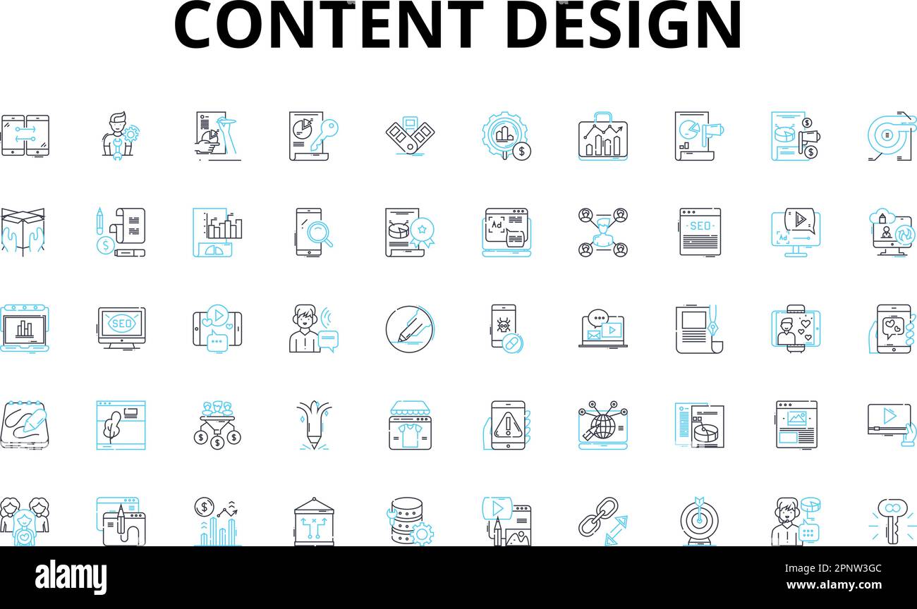 Content design linear icons set. Strategy, Branding, Messaging ...