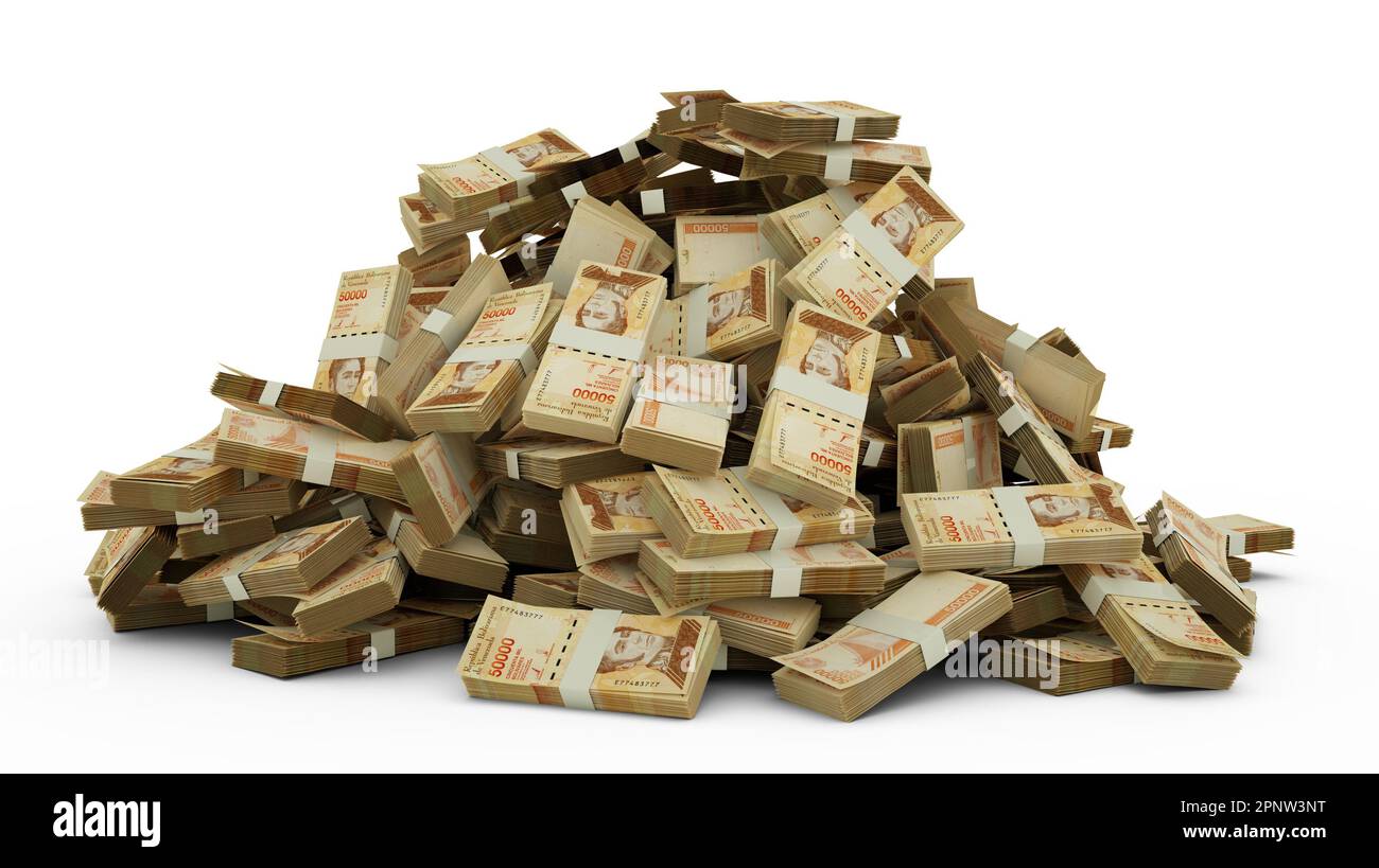 Big pile of Venezuelan bolivar notes a lot of money over white ...