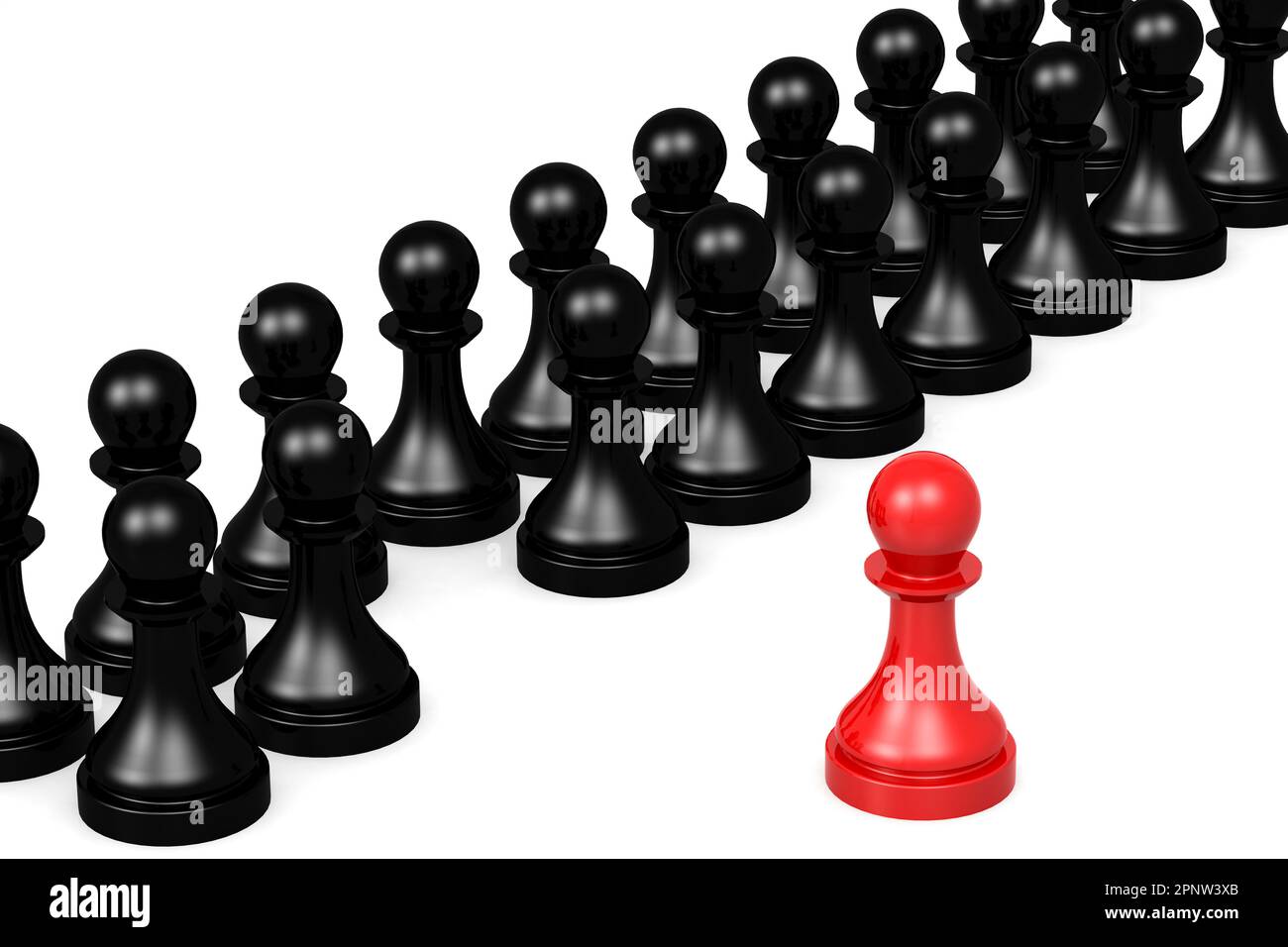 Leadership concept with red pawn standing out from the black, 3d ...