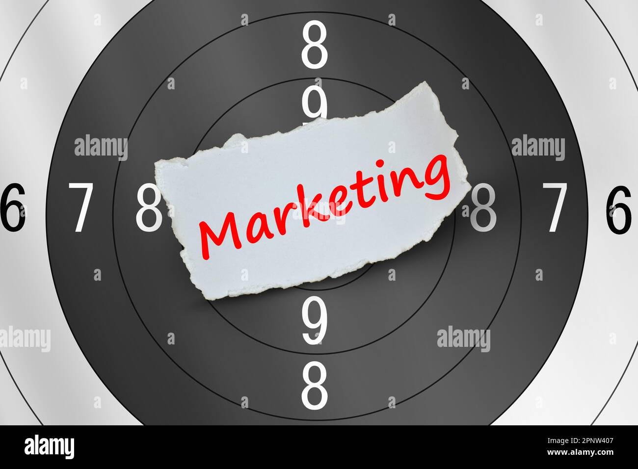 Marketing word on white paper with arrow target board, 3d rendering ...