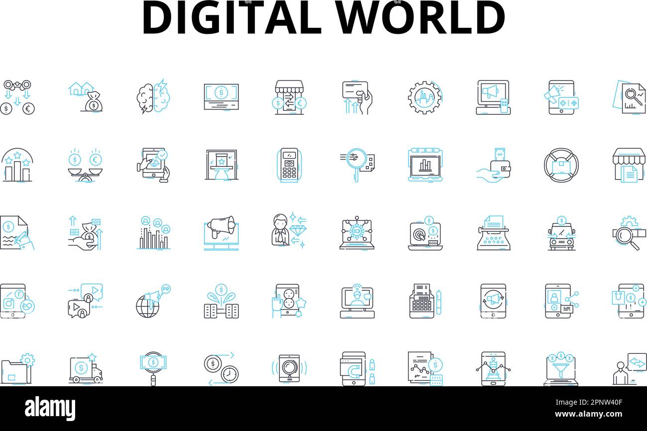 Digital world linear icons set. Internet, Technology, Social media ...