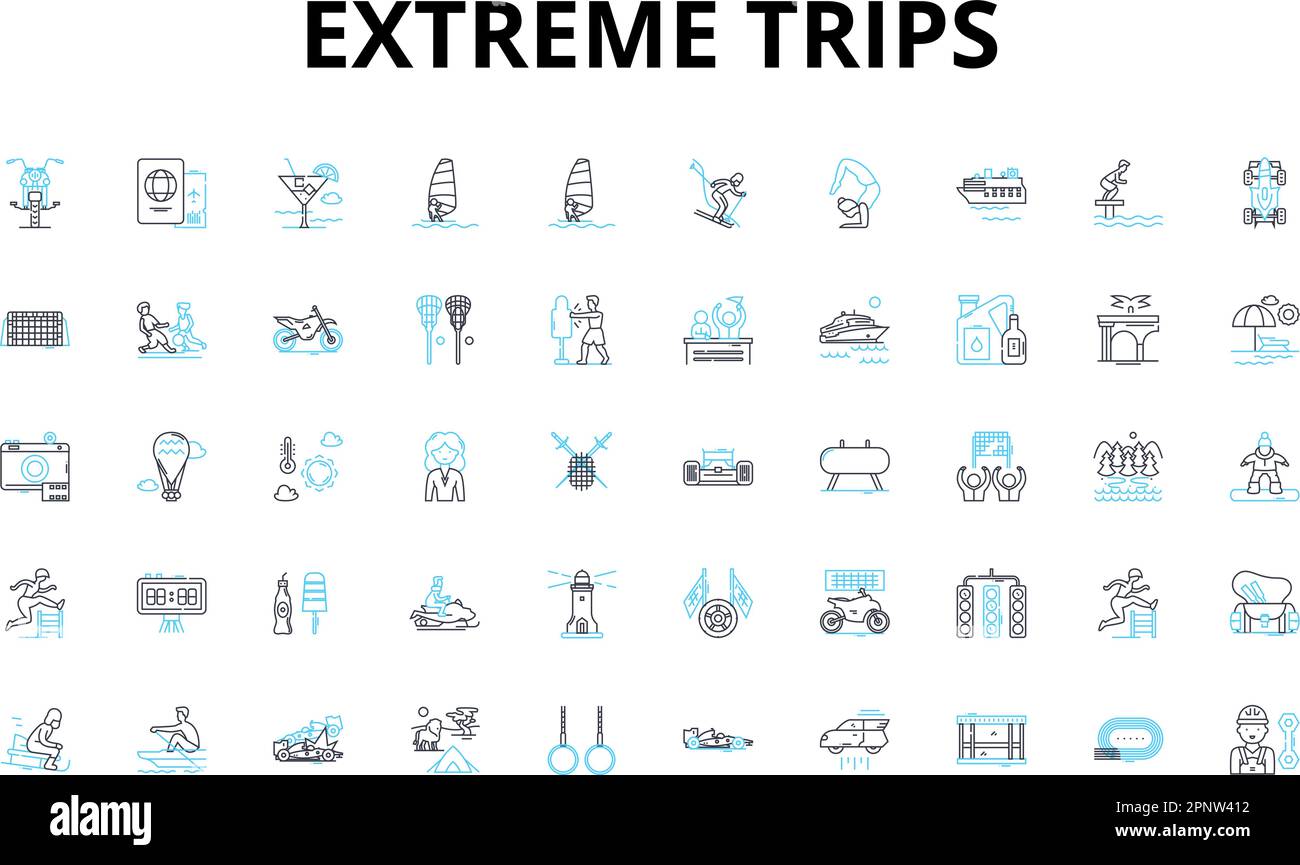Extreme trips linear icons set. Adventurous, Thrilling, Intense ...