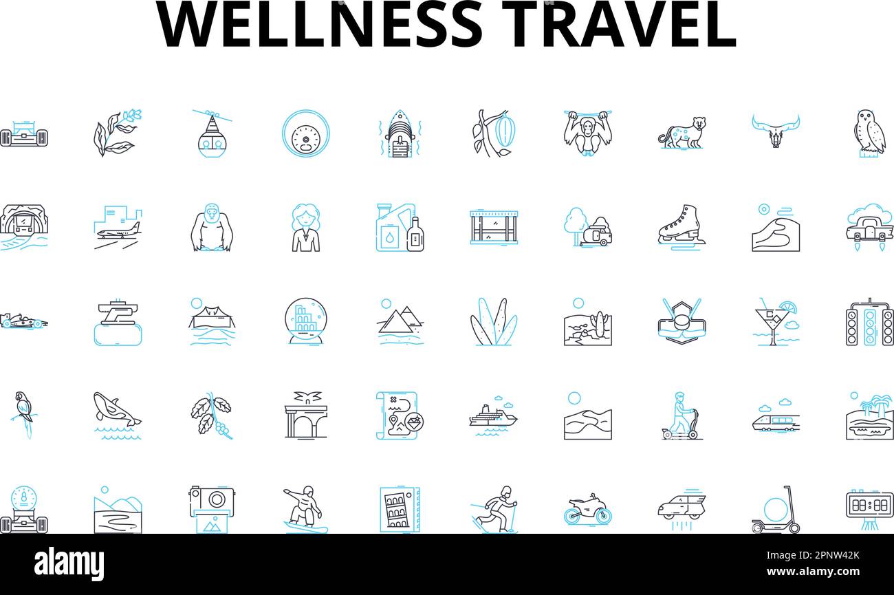 Wellness travel linear icons set. Relaxation, Rejuvenation, Serenity ...