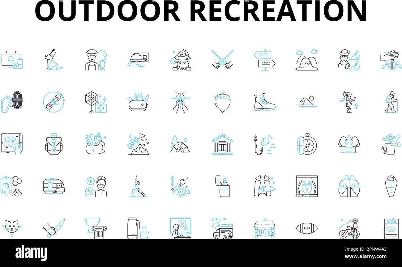 Outdoor recreation linear icons set. Hiking, Camping, Fishing, Biking ...