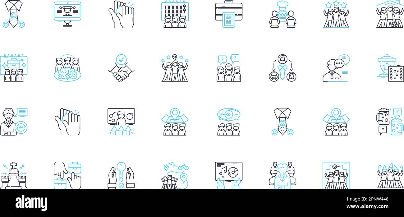 Staff assembly linear icons set. Collaboration, Communication, Unity, Meeting, Diversity ...