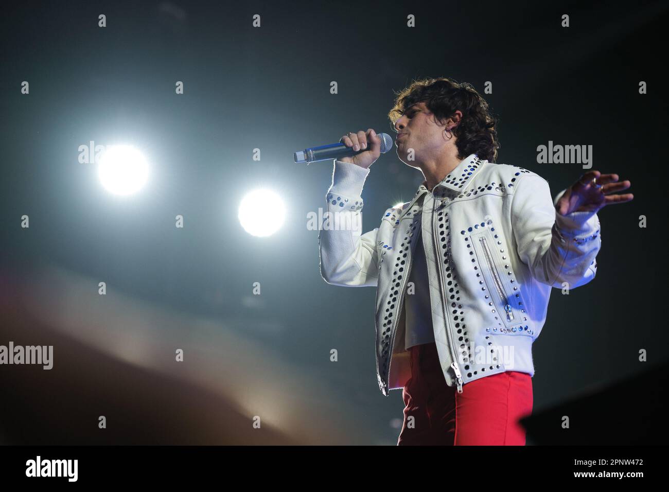 Madrid, Spain. 20th Apr, 2023. Singer Leo Rizzi performs at the Wizink ...