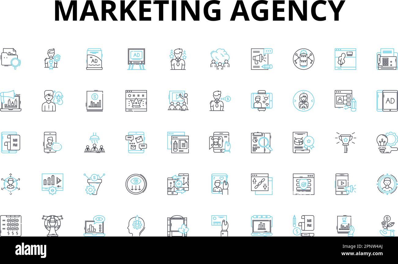 Marketing agency linear icons set. Strategy, Branding, Advertising ...