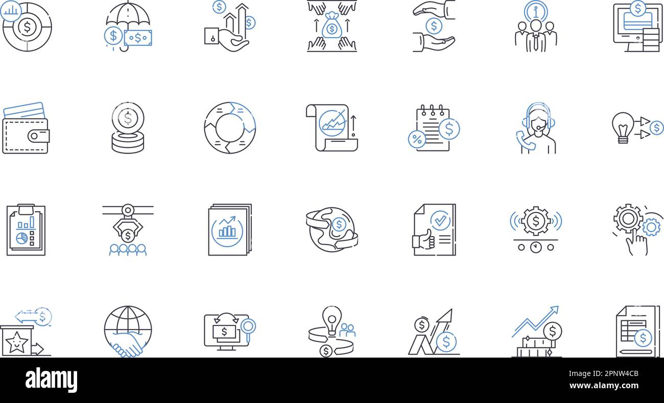 Fiscal realm line icons collection. Budget, Revenue, Deficit, Spending ...