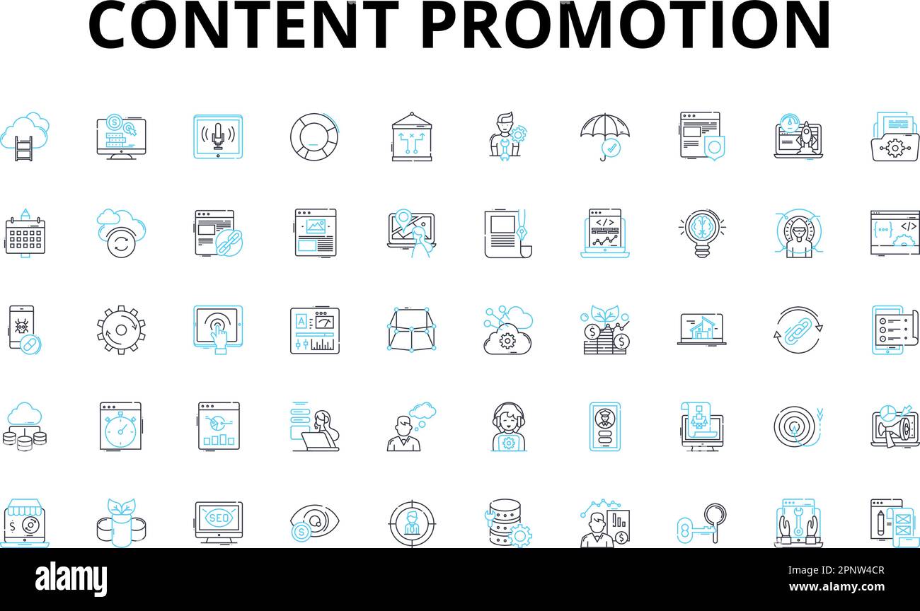 Content promotion linear icons set. Outreach, Visibility, Engagement ...