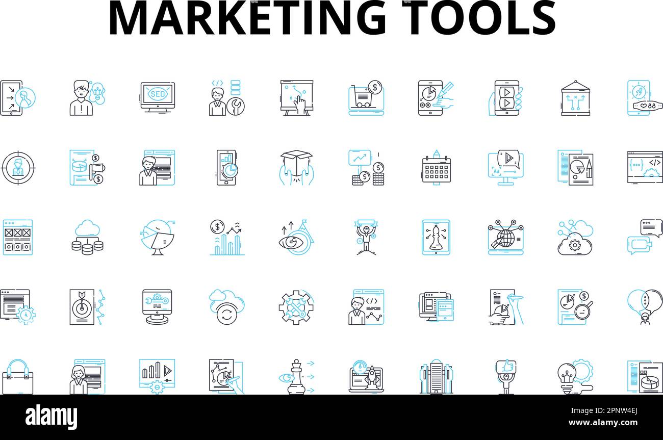 Marketing tools linear icons set. Analytics, Audience, Automation ...