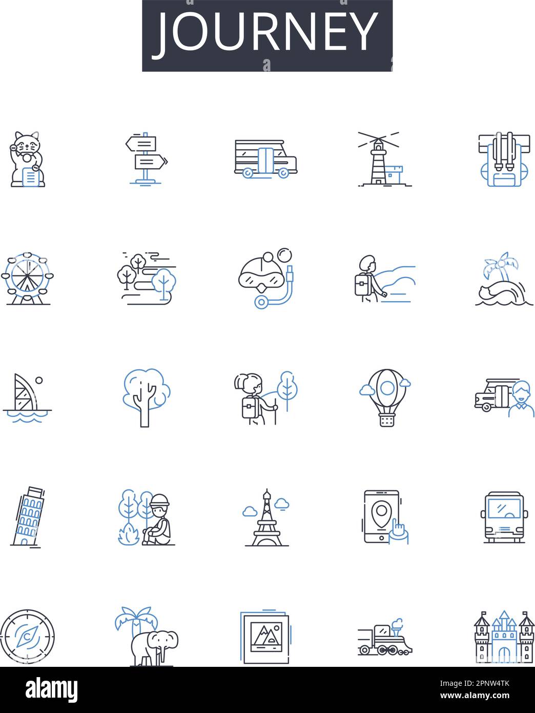 Journey line icons collection. Adventure, Voyage, Excursion, Passage ...