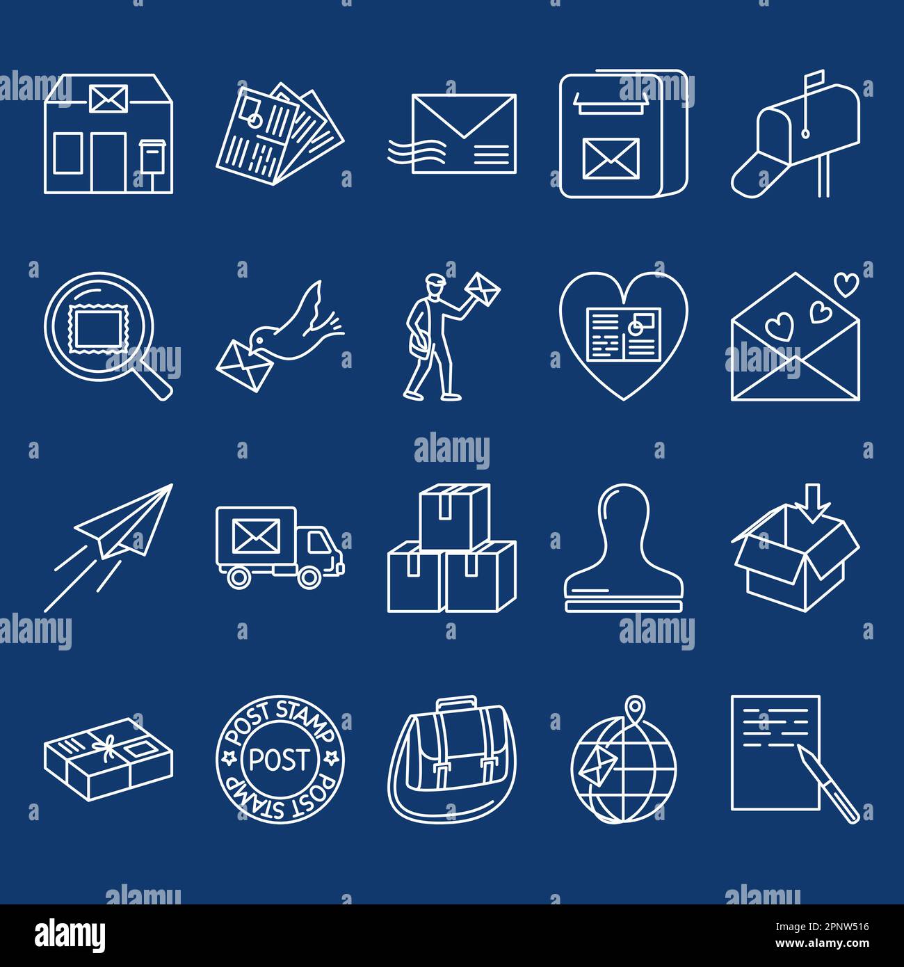 Post station and services icon set in line style. Mail delivery symbols ...