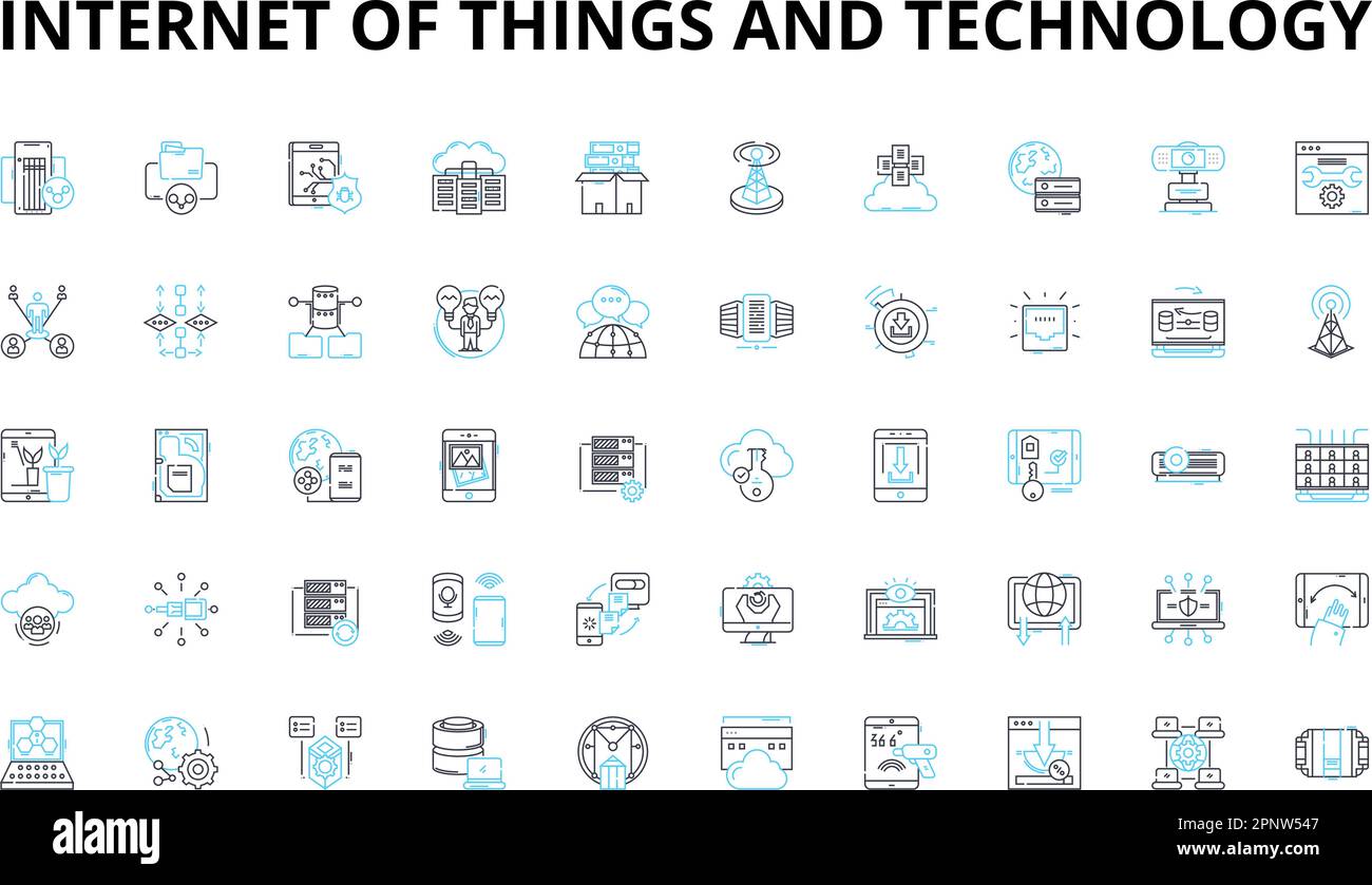 Internet of things and technology linear icons set. Connected, Smart ...
