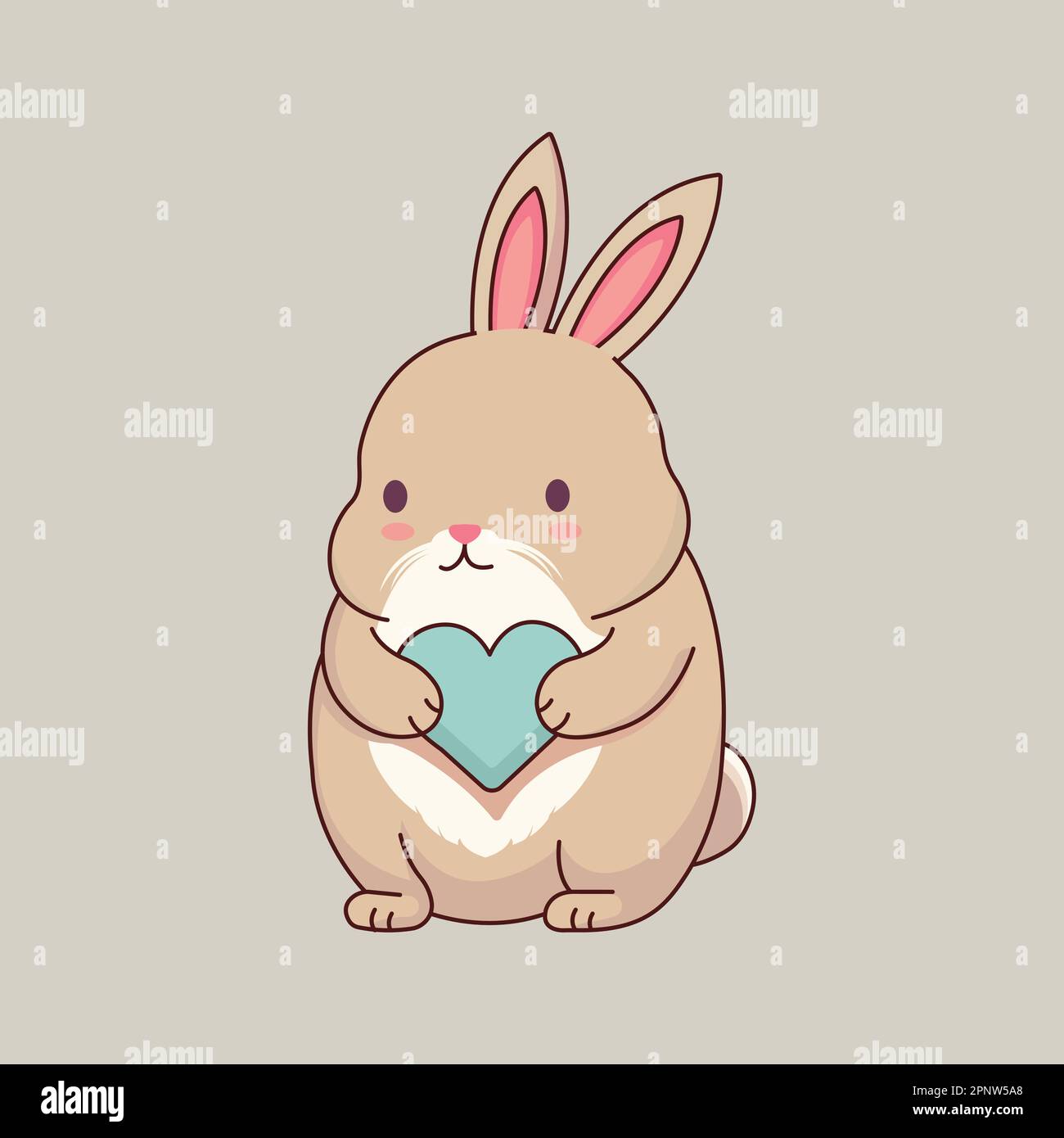 Cartoon Cute Rabbit Holding Heart In Sitting Pose Against Gray ...