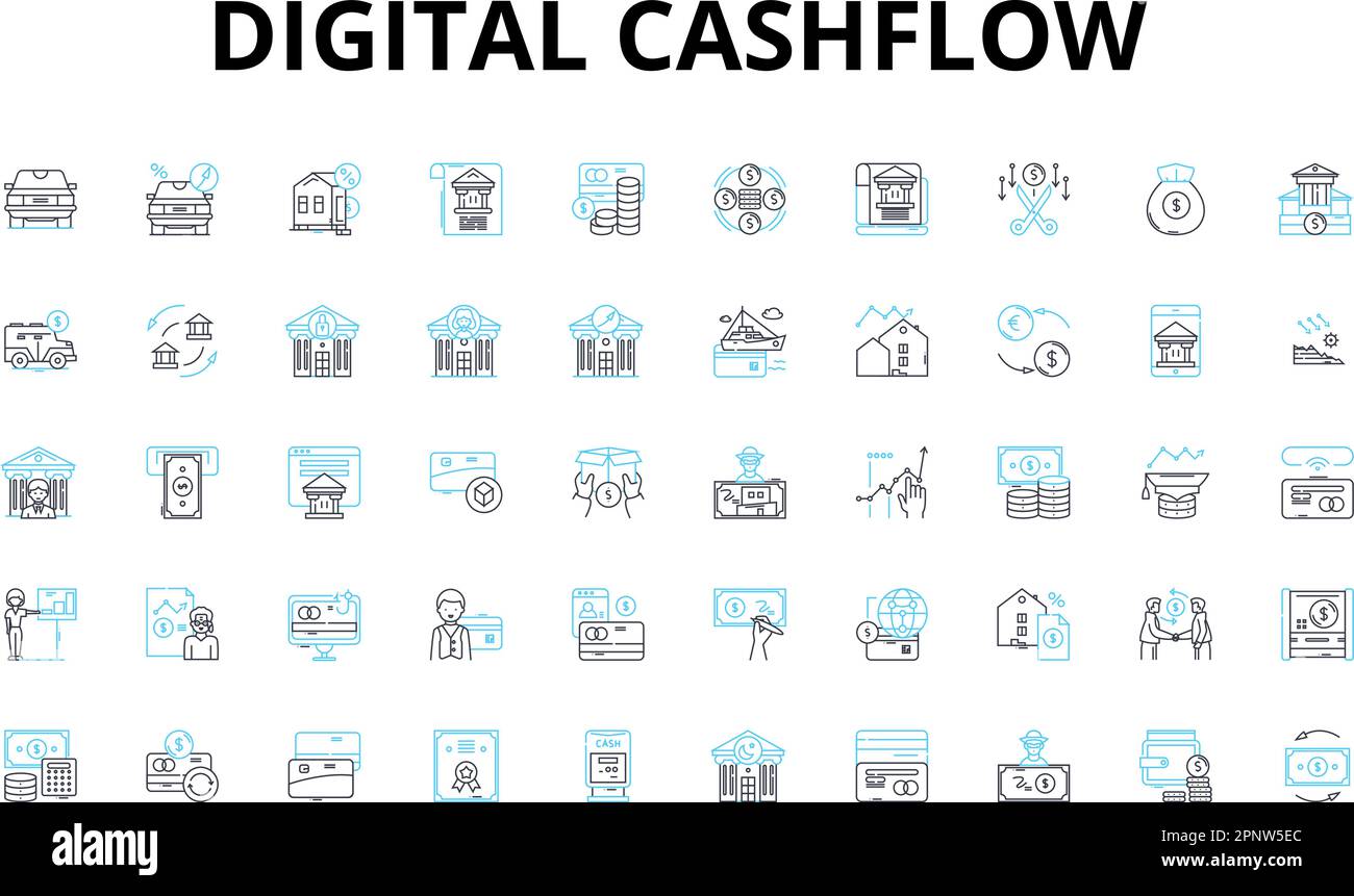Digital cashflow linear icons set. Cryptocurrency, Blockchain ... Digital cashflow linear icons set. Cryptocurrency, Blockchain ...
