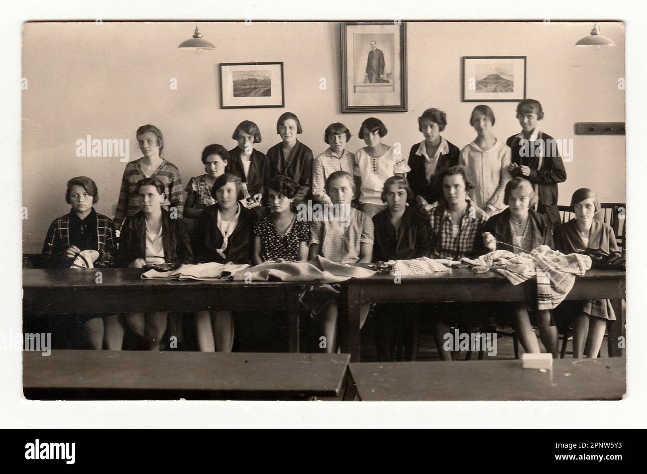 THE CZECHOSLOVAK REPUBLIC, 1933: Vintage photo of a group girls in the ...