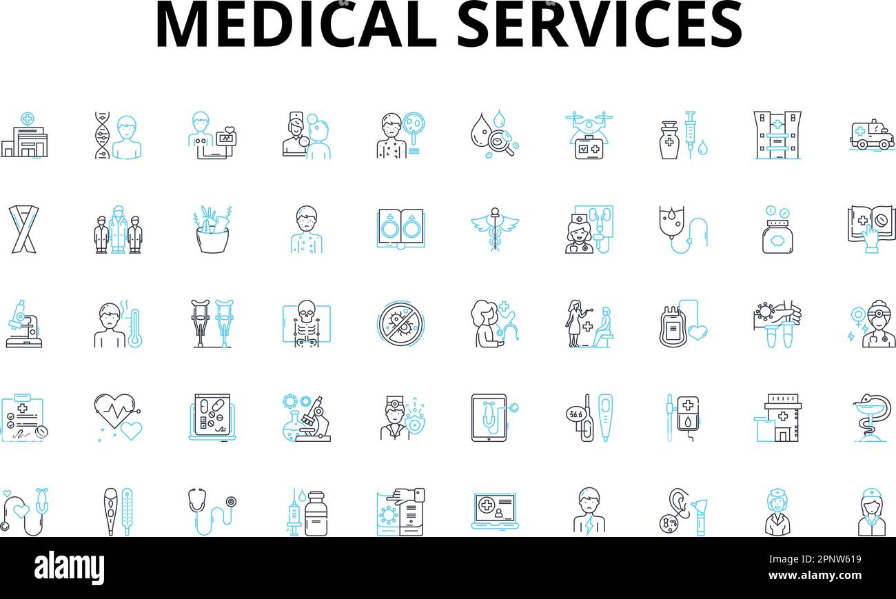 Medical services linear icons set. Diagnosis, Treatment, Healthcare ...