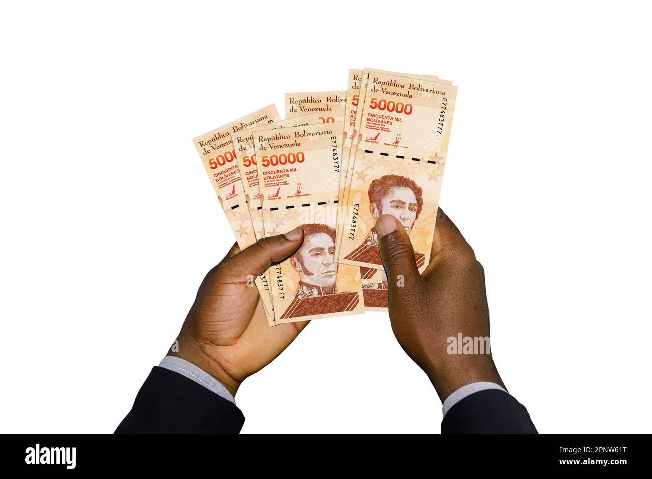 3D rendering of Venezuelan bolivar notes in savings container ...