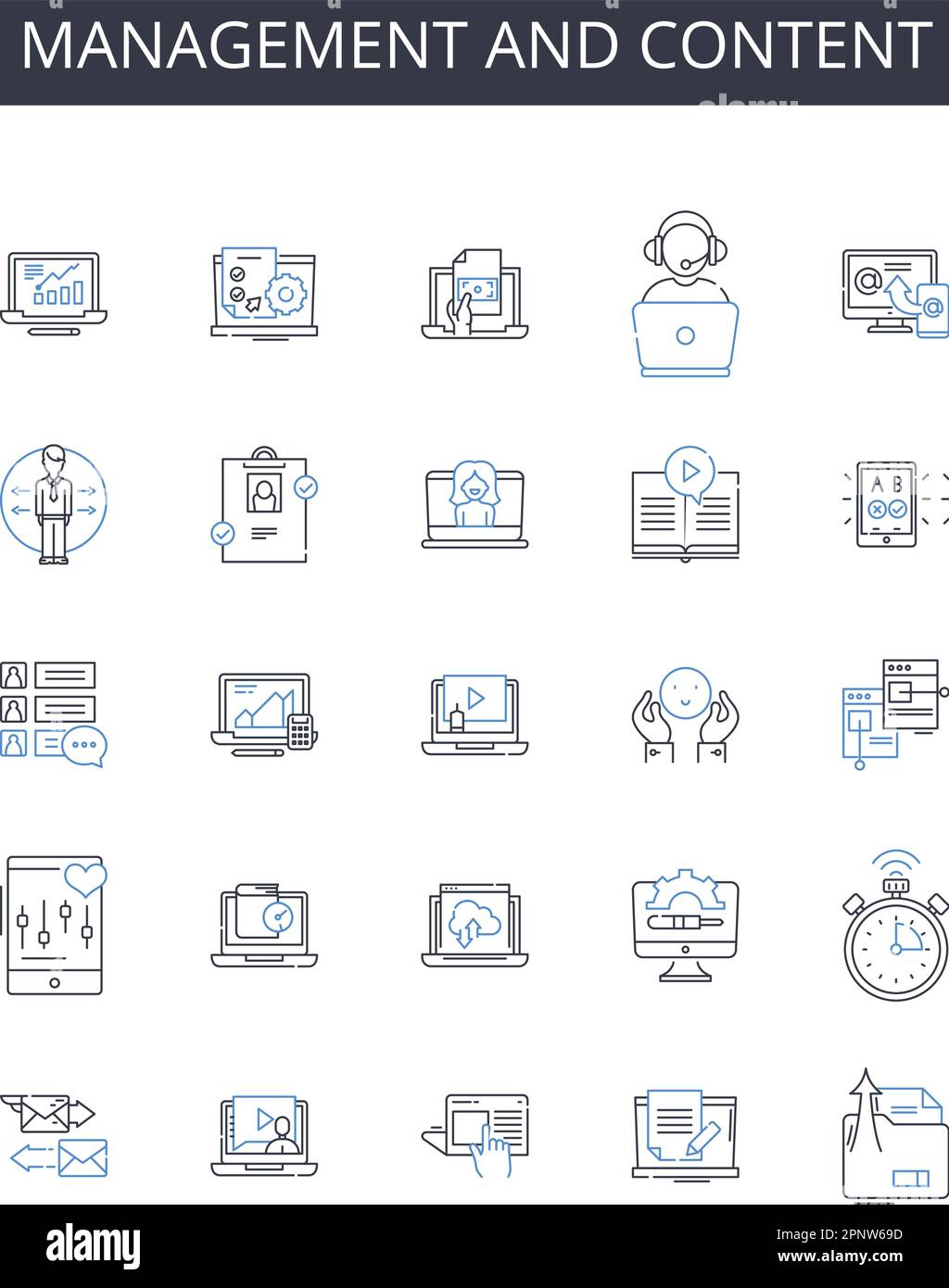 Management And Content Line Icons Collection Administration