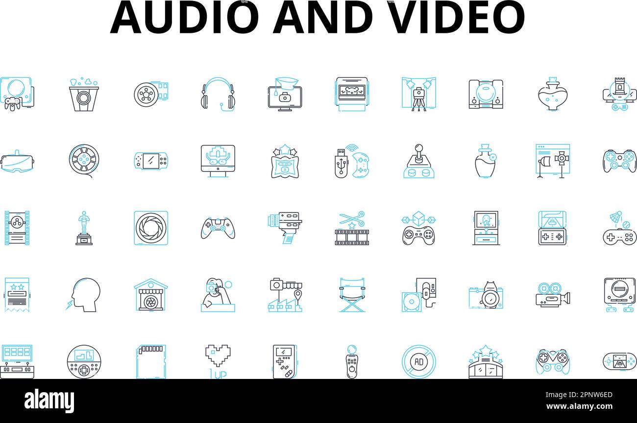 audio and video linear icons set. Playback, Streaming, Editing, Mixing ...