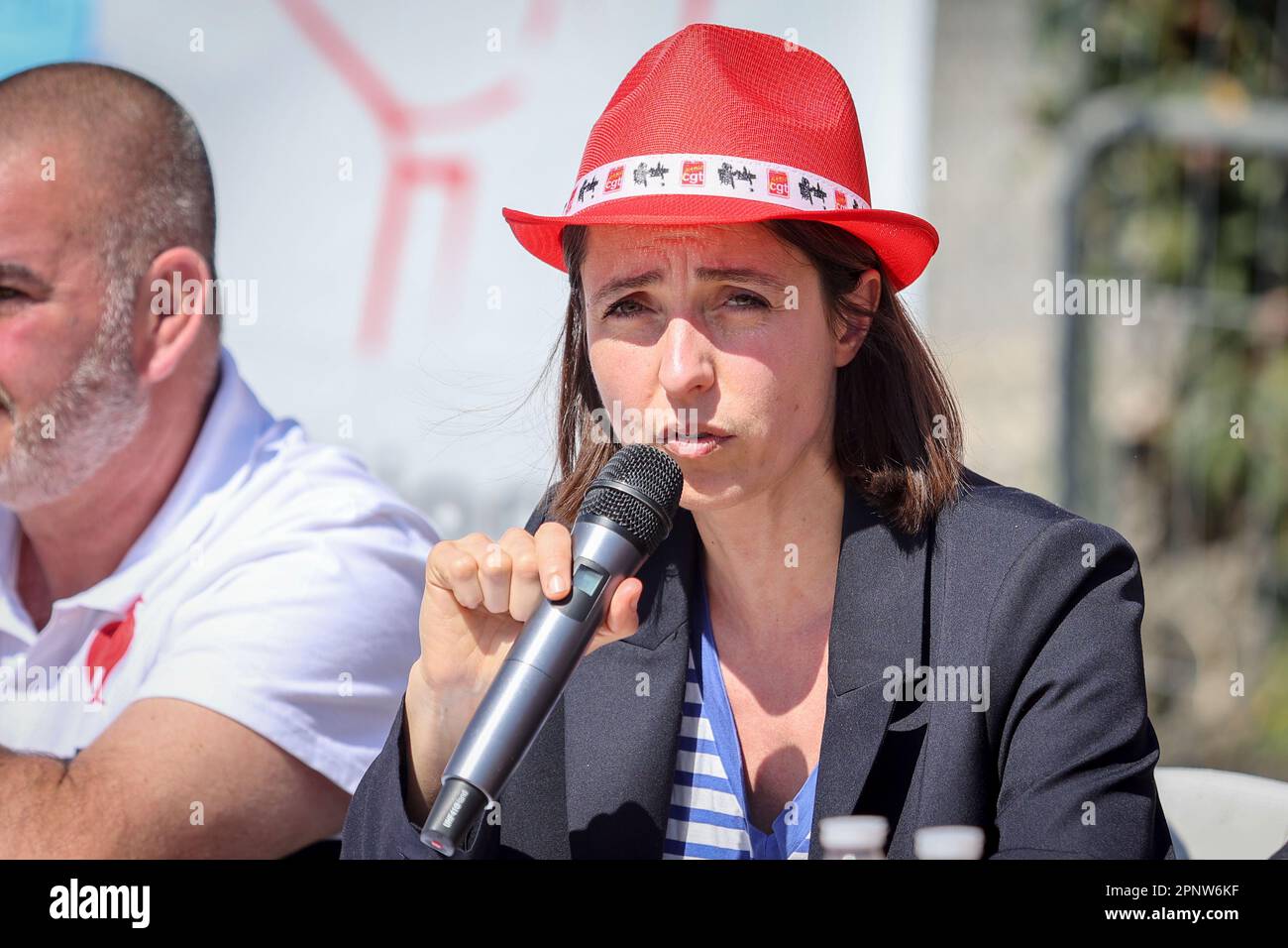 Gardanne, France. 20th Apr, 2023. Sophie Binet, national secretary of ...