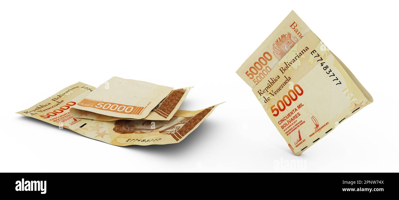 Set of Venezuelan bolivar note isolated on white background. 3d ...