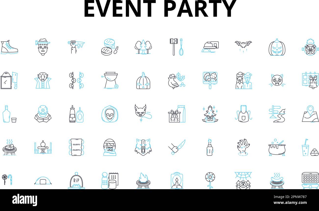 Event party linear icons set. Celebration, Festivity, Gathering ...