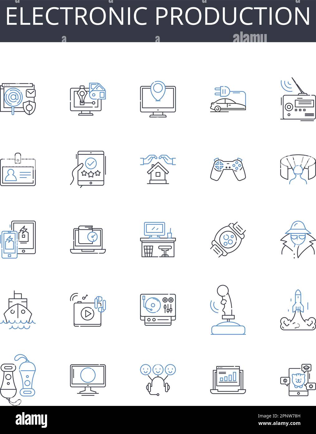 Electronic production line icons collection. Vigorous, Energetic ...